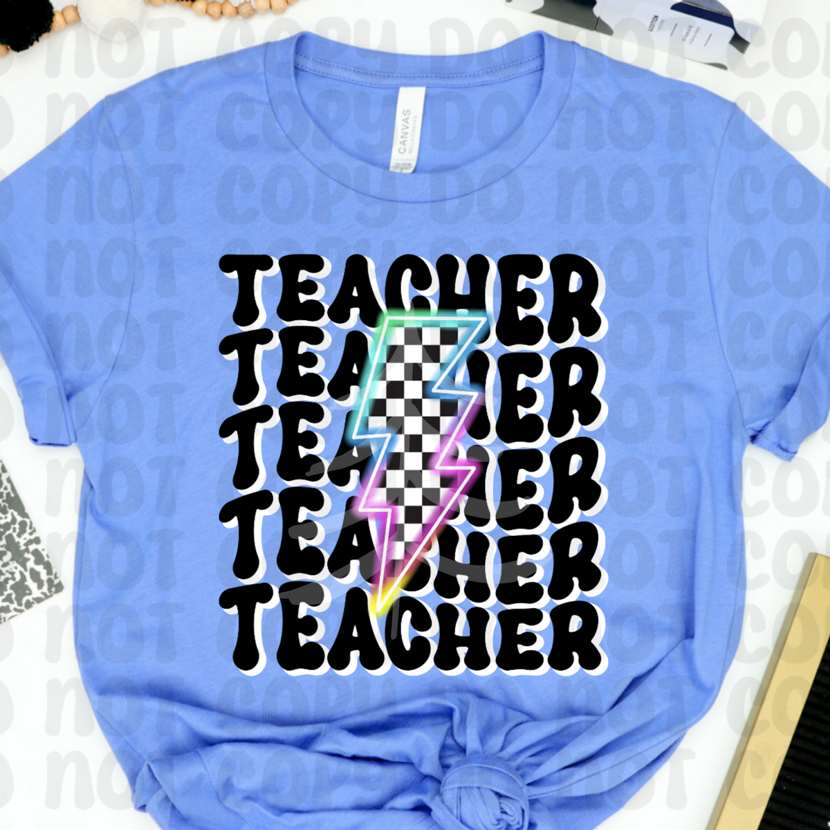 Stacked Teacher Checkered Bolt – Up North Screen Prints